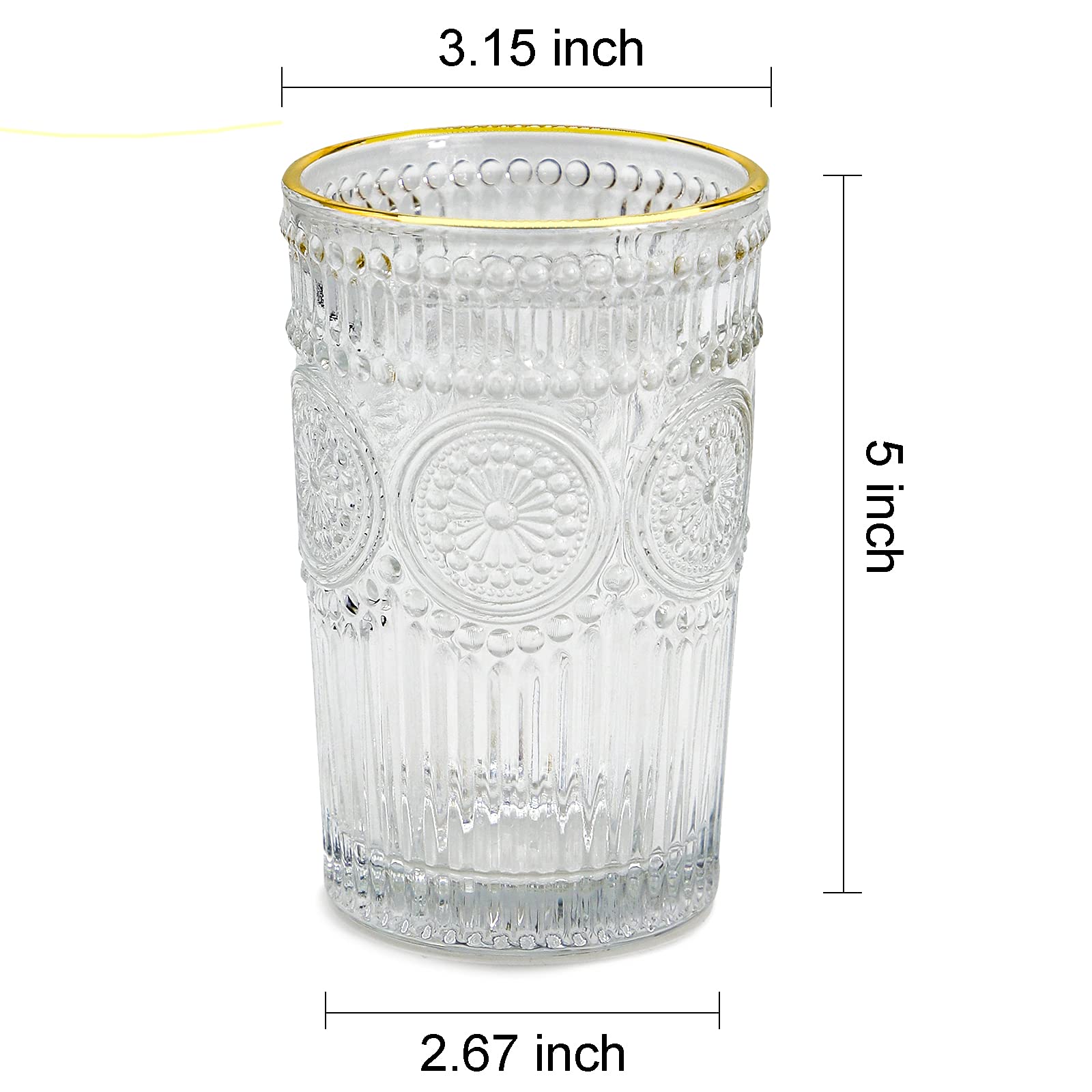 TOSSOW Vintage Sunflower Glass Cups, Glassware Drinking Set of 2, Coffee Wine Clear Mug(15.5 oz)