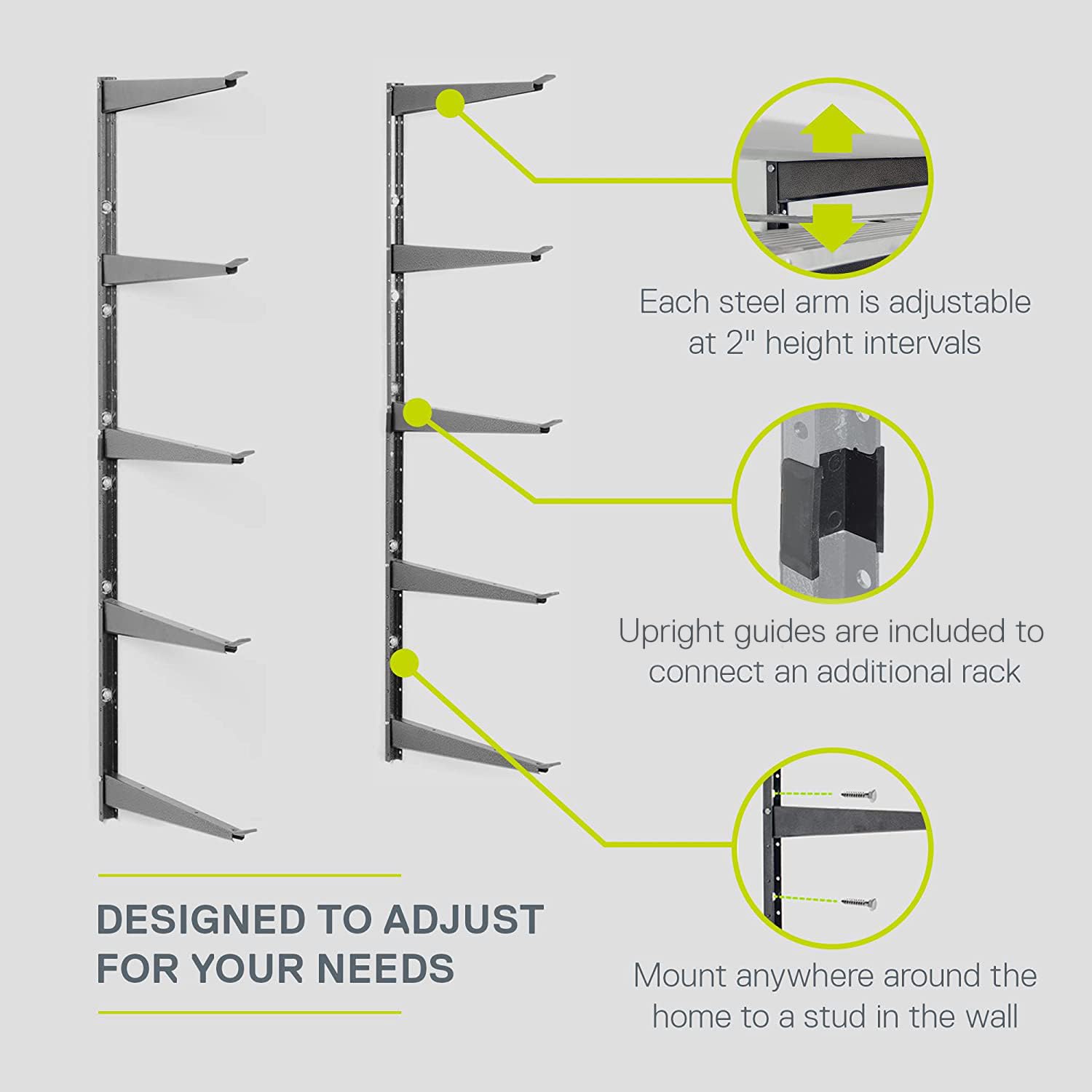 Heavy Duty Lumber Storage Rack by Delta Cycle, Holds Up To 800 lbs - Easy to Install Wood Storage Rack With Fully Adjustable Arms - Steel Construction Storage Solution For Garage, Basement & Pantry