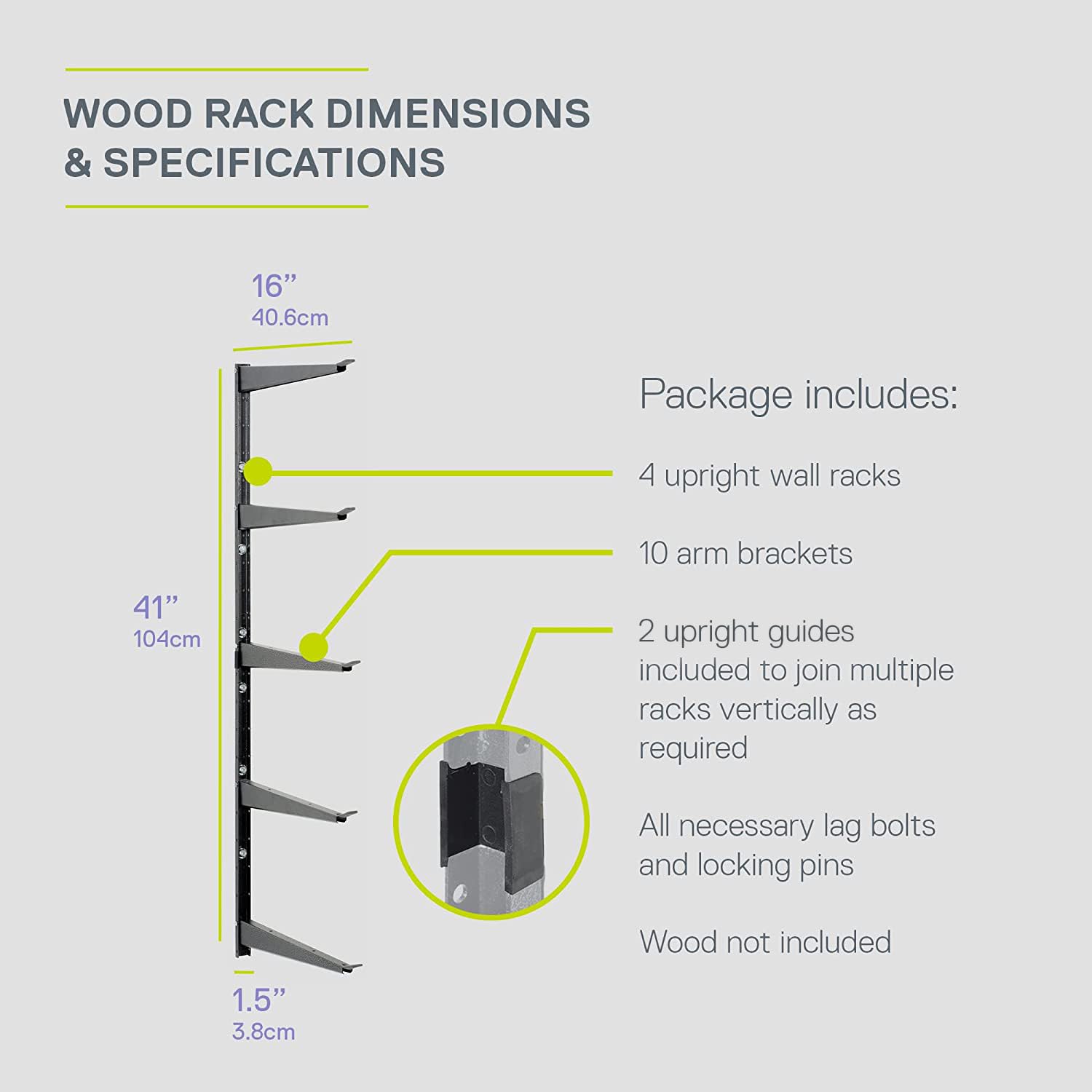 Heavy Duty Lumber Storage Rack by Delta Cycle, Holds Up To 800 lbs - Easy to Install Wood Storage Rack With Fully Adjustable Arms - Steel Construction Storage Solution For Garage, Basement & Pantry