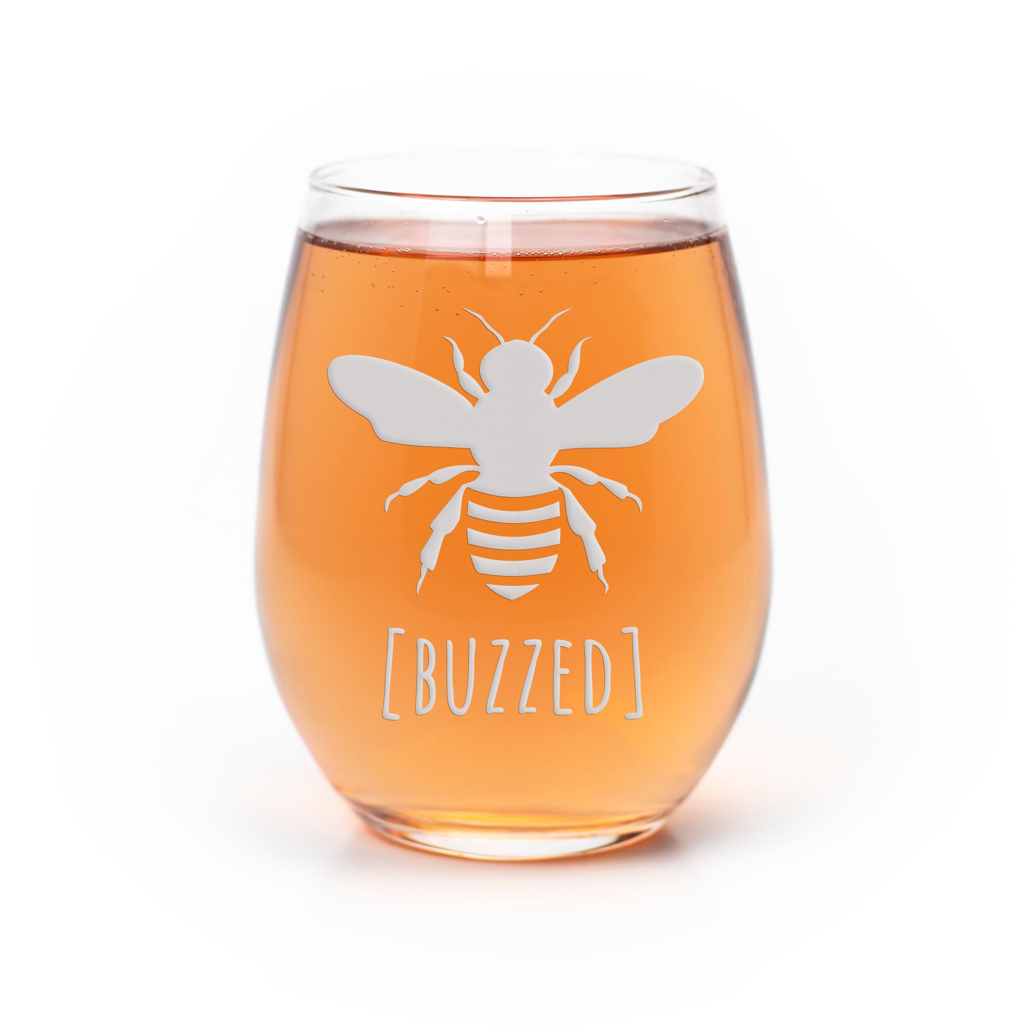 Bumble Bee Buzzed Stemless Wine Glass - Wine Glass, Gift, Funny, Cute, Buzzed, Bumble Bee, Bumblebee, Wine, Adorable