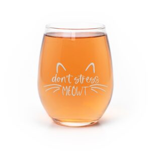 dont stress meowt cat lover stemless wine glass - kitten, cat lover, cat gift, pet gift, cat wine glass