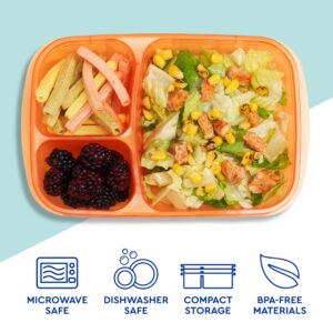 EasyLunchboxes® - Original Stackable Lunch Boxes - Reusable 3-Compartment Food Containers for Kids and Adults - Bento Lunch Box for Meal Prep, School, & Work - BPA Free, Set of 10 (Jewel Brights)