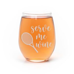 serve me wine tennis stemless wine glass - tennis gift, tennis wine glass, tennis player gift, tennis coach gift, tennis mom, tennis team gift