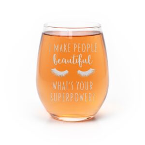 i make people beautiful cosmetologist makeup artist stemless wine glass - esthetician gift, hair stylist gift, hair dresser gift, lash artist, stylist, makeup artist