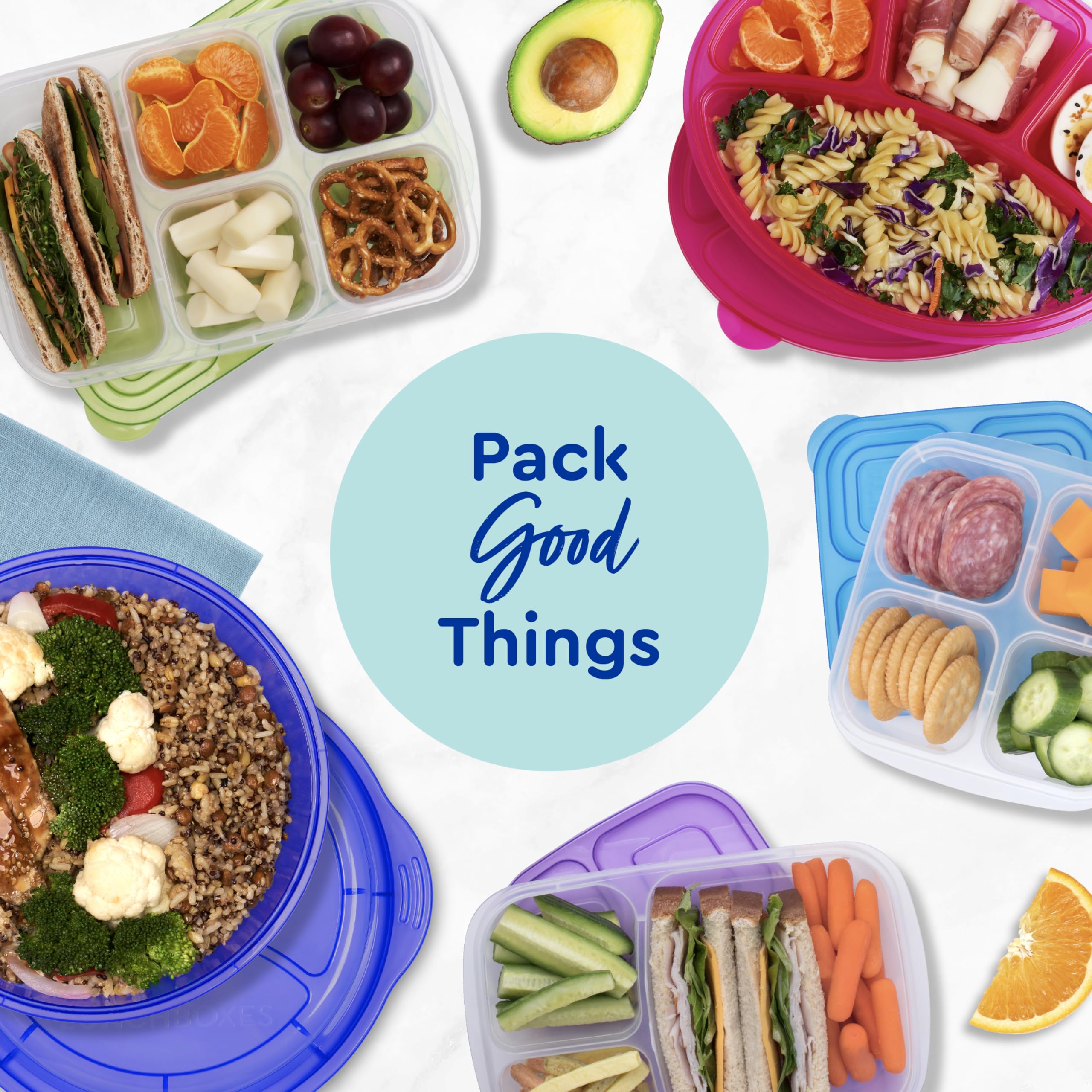 EasyLunchboxes® - Original Stackable Snack Boxes - Reusable 4-Compartment Bento Snack Containers for Kids and Adults, BPA-Free and Microwave Safe Food and Meal Prep Storage, Set of 10 (Jewel Brights)