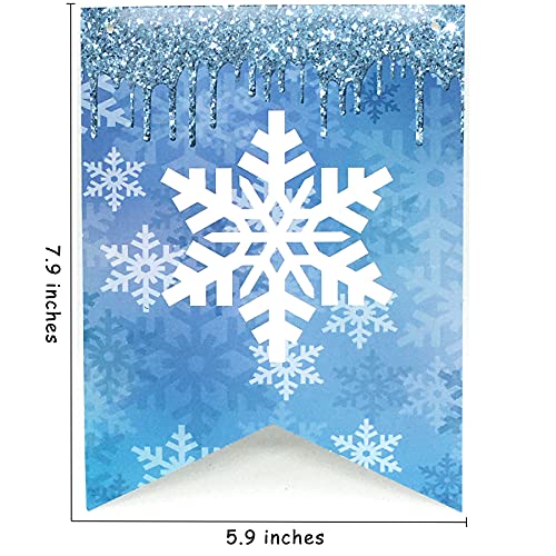 Snowflake and Frozen Happy Birthday Banner （Already Assembled）Blue & White, Snow and Frozen Theme Birthday Party Supplies， Winter Wonderland Snow Princess Birthday Party Decorations for Girl and Kids