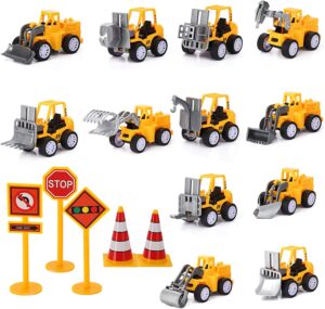 haomsj 17pcs construction party favors birthday party supplies mini small construction toys trucks vehicle cake decorations topper toy cars trucks for 2 3 4 5 7 year old boys