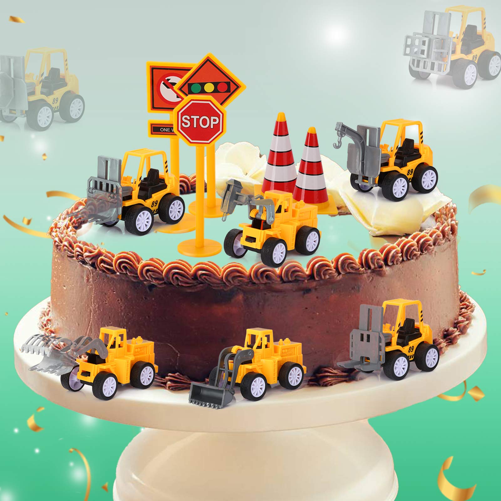 haomsj 17PCS Construction Party Favors Birthday Party Supplies Mini Small Construction Toys Trucks Vehicle Cake Decorations Topper Toy Cars Trucks for 2 3 4 5 7 Year Old Boys