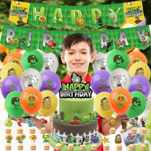 ADILAIDUN 43Pieces Plants Play Game Zombies Party Supplies,Including PVZ Happy Birthday Banner,PVZ Cake Topper,PVZ Latex Balloons for Kids Boys Game Players Party Decoration