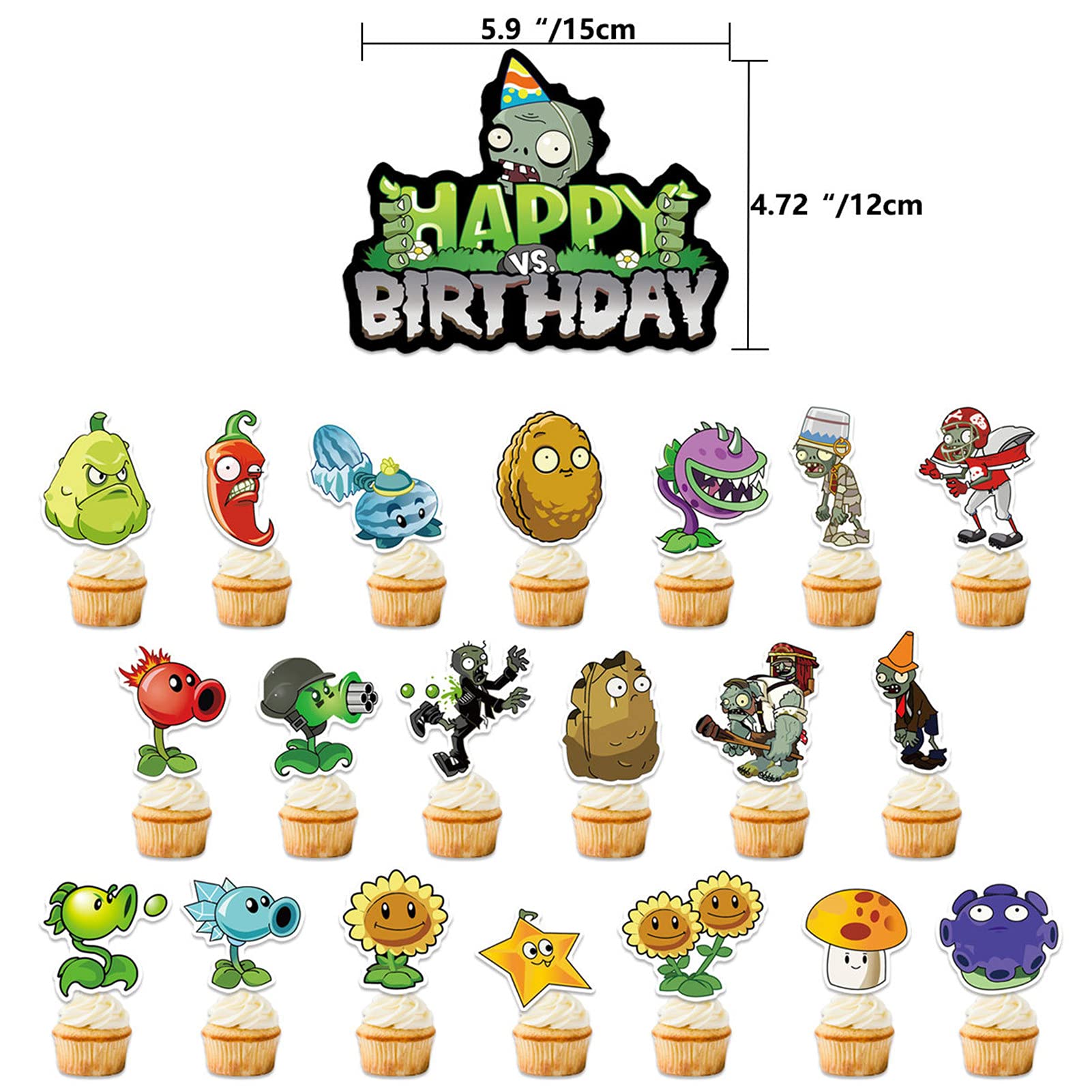 ADILAIDUN 43Pieces Plants Play Game Zombies Party Supplies,Including PVZ Happy Birthday Banner,PVZ Cake Topper,PVZ Latex Balloons for Kids Boys Game Players Party Decoration