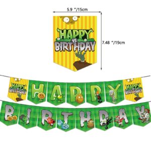 ADILAIDUN 43Pieces Plants Play Game Zombies Party Supplies,Including PVZ Happy Birthday Banner,PVZ Cake Topper,PVZ Latex Balloons for Kids Boys Game Players Party Decoration