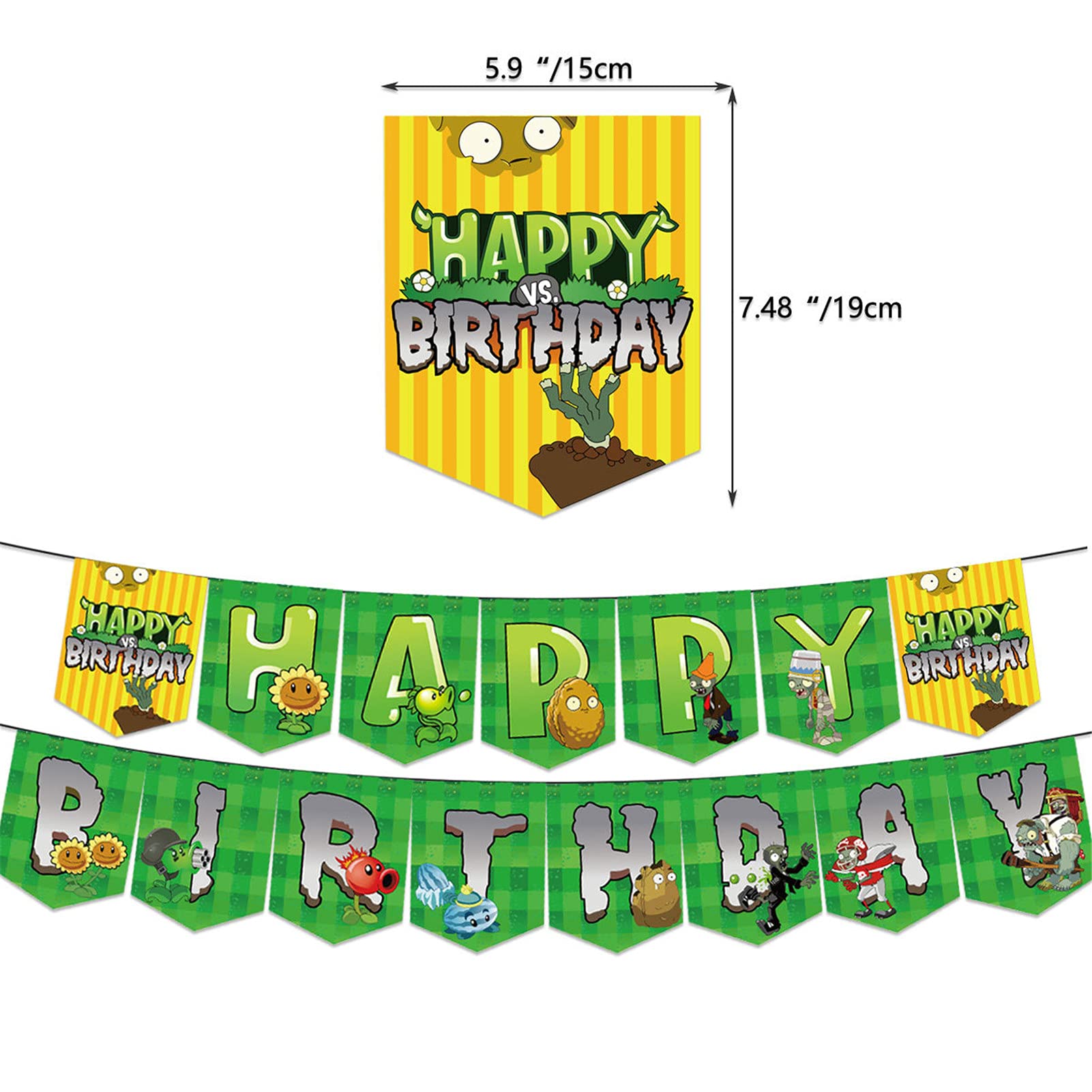 ADILAIDUN 43Pieces Plants Play Game Zombies Party Supplies,Including PVZ Happy Birthday Banner,PVZ Cake Topper,PVZ Latex Balloons for Kids Boys Game Players Party Decoration