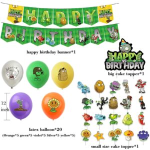 ADILAIDUN 43Pieces Plants Play Game Zombies Party Supplies,Including PVZ Happy Birthday Banner,PVZ Cake Topper,PVZ Latex Balloons for Kids Boys Game Players Party Decoration