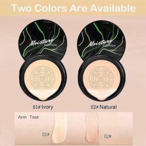 Mushroom Head Air Cushion CC Cream, CC Cream Foundation, Moisturizing BB Cream Foundation Long-Lasting Coverage of Blemishes, Matte Even Skin Tone Nude Makeup Base Primer(02#, Natural)