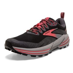 brooks women’s cascadia 16 gtx waterproof trail running shoe - black/blackened pearl/coral - 9 medium