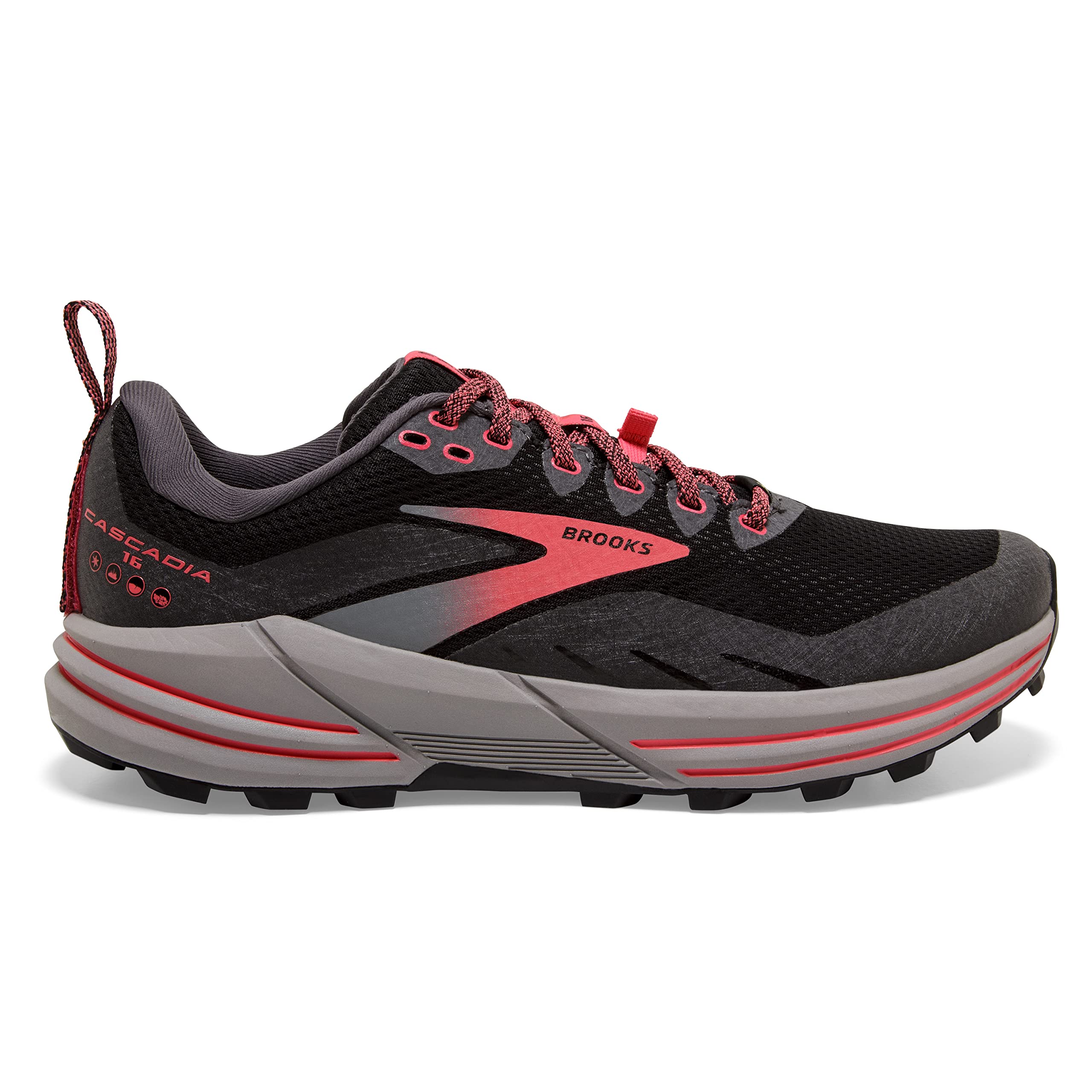 Brooks Women’s Cascadia 16 GTX Waterproof Trail Running Shoe - Black/Blackened Pearl/Coral - 9 Medium