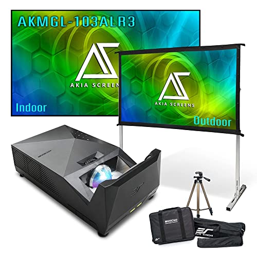 Akia Screens Projector With Screen - EliteProjector UST Bundle ALR Projector Screen CLR3 103 inch 16:9 and Outdoor Movie Screen 58 inch, Compatible with HDMI VGA USB Full HD, Built-in Speaker, Remote