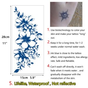 Glaryyears Semi Permanent Tattoos for Women Girls, 4 Pack Kit Large Realistic Long Lasting Temporary Tattoo Looks Like Real Makeup, Cool Flowers Letters on Body Chest Underboob Tramp Stamp Lower Back