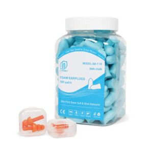 lysian slim fit foam ear plugs for sleeping women, kids small-100 pairs, 35db snr noise reduction earplugs for sleep, snoring, work, shooting loud noise, lake blue