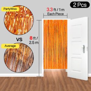 PartyWoo Orange Foil Fringe Curtains, 2 pcs 3.3x6.6 ft Orange Streamers, Fringe Backdrop, Metallic Tinsel Curtains for Birthday Party, Halloween Tinsel Backdrop, Halloween Party Decorations