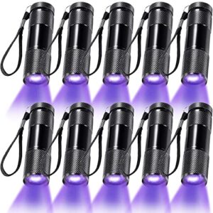 roceei 10 pieces uv blacklight flashlights, led light, handheld, mini light torch detector, portable uv flashlight torch for pets stains urine (purple light)