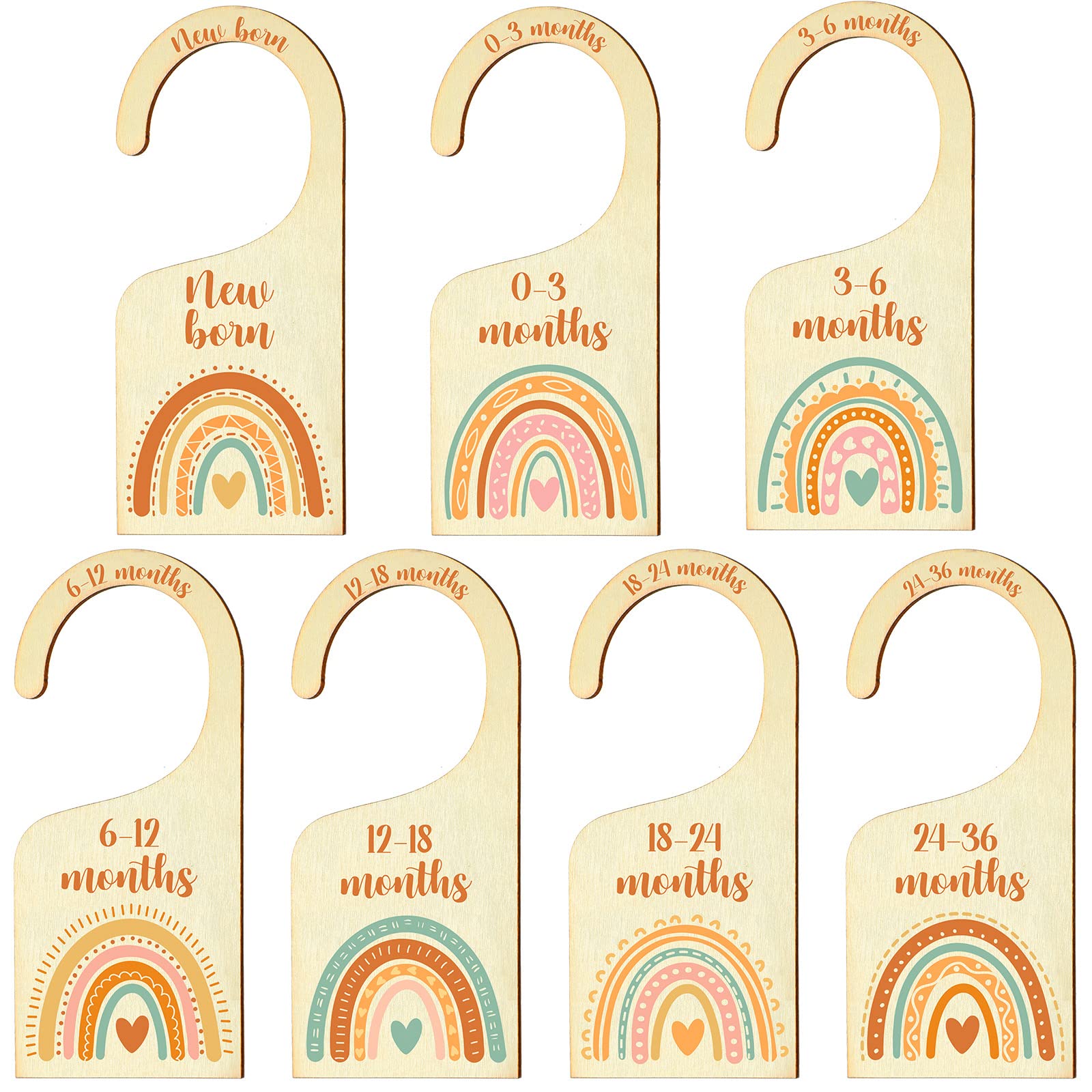 7 Pieces Rainbow Baby Closet Dividers Boho Nursery Closet Organizer Wooden Newborn Wardrobe Divider Kids Clothes Divider to Arrange Clothes with Separator by Size or Age for Baby Shower 0-24 Months