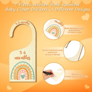 7 Pieces Rainbow Baby Closet Dividers Boho Nursery Closet Organizer Wooden Newborn Wardrobe Divider Kids Clothes Divider to Arrange Clothes with Separator by Size or Age for Baby Shower 0-24 Months