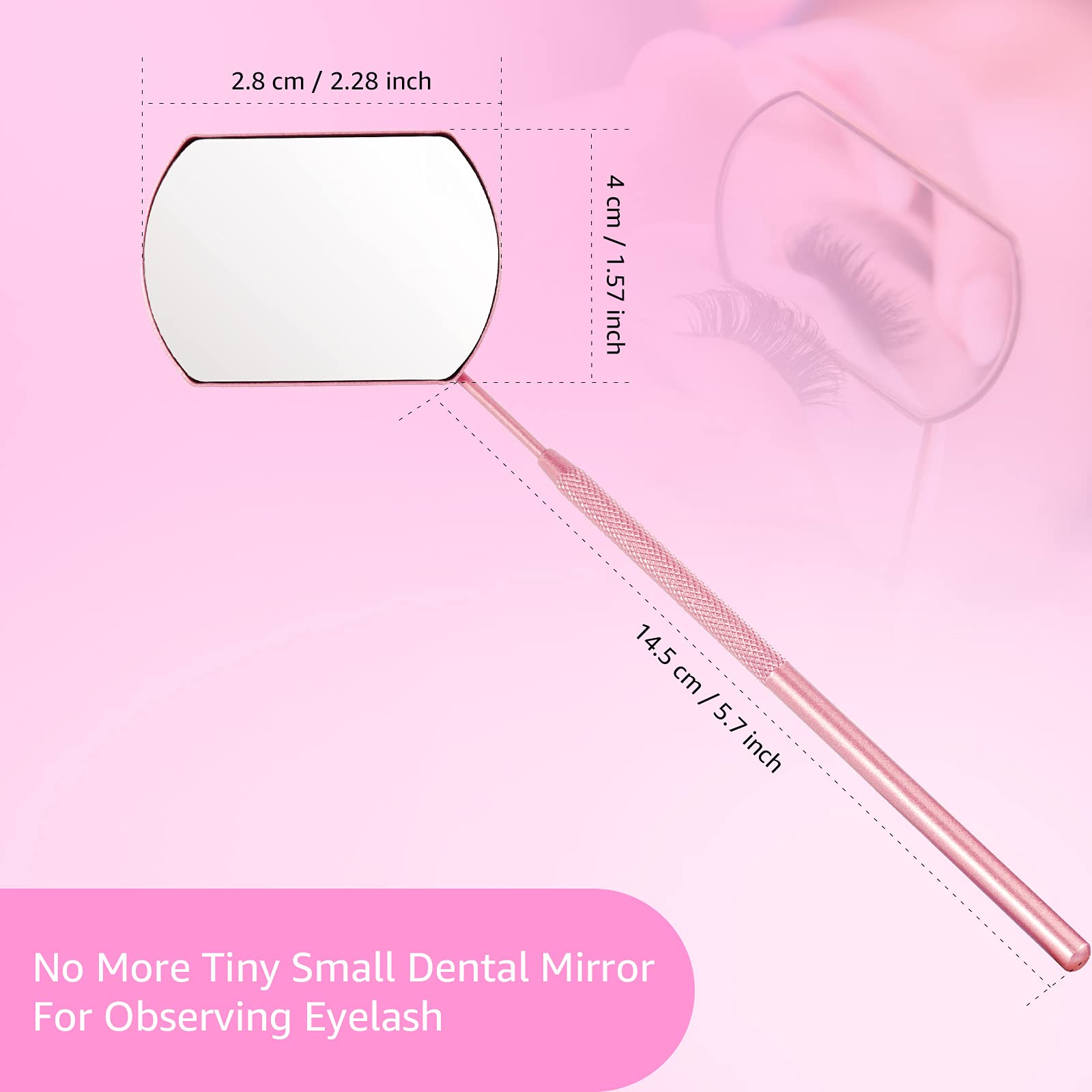 Embagol Lash Mirror Extra Large Makeup Mirror for Eyelash Extensions Detachable Stainless Steel Square Round Lash Extension Accessories(Pink)