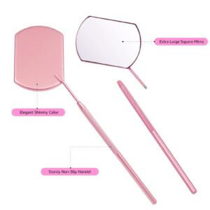 Embagol Lash Mirror Extra Large Makeup Mirror for Eyelash Extensions Detachable Stainless Steel Square Round Lash Extension Accessories(Pink)