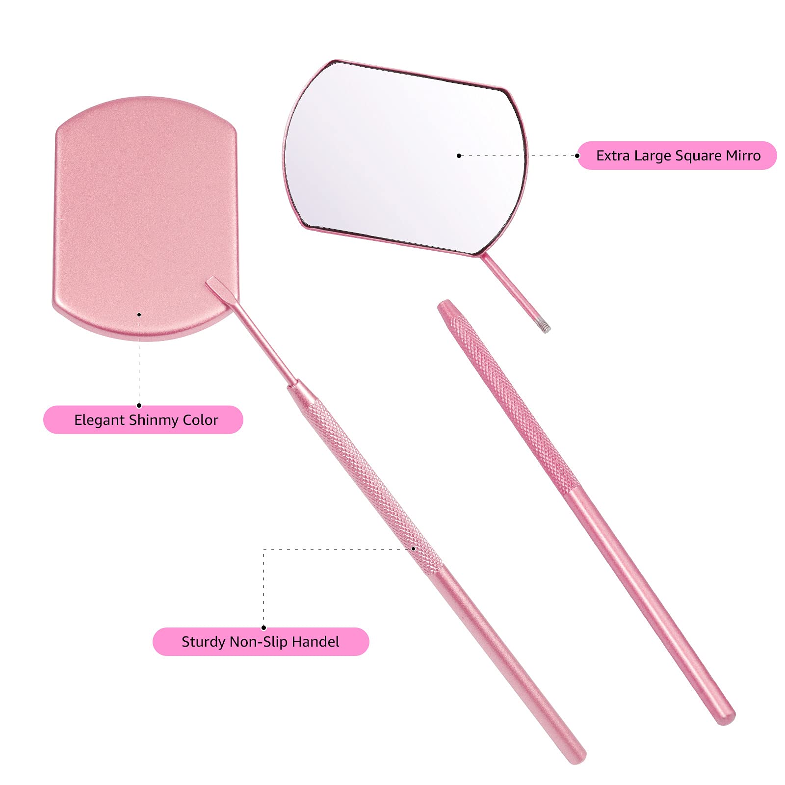 Embagol Lash Mirror Extra Large Makeup Mirror for Eyelash Extensions Detachable Stainless Steel Square Round Lash Extension Accessories(Pink)