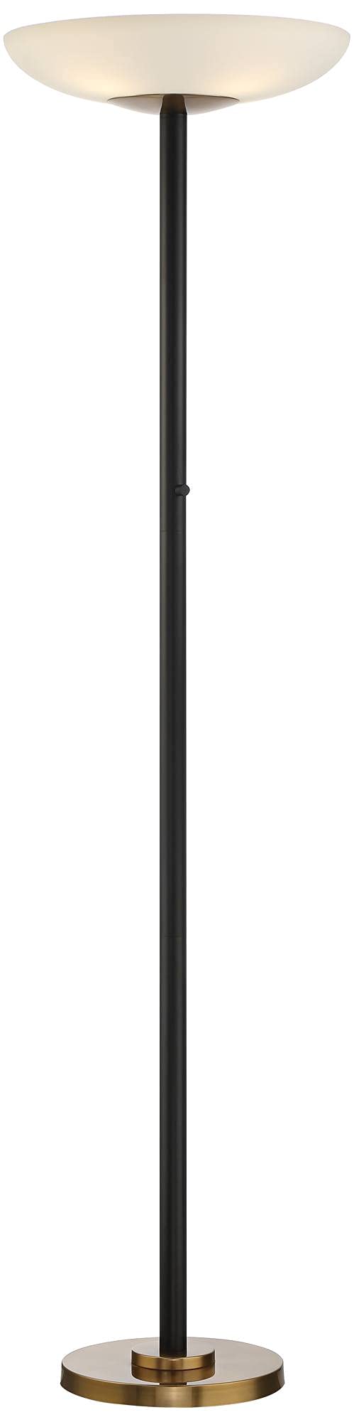 Possini Euro Design Meridian Light Blaster™ Modern Style Torchiere Floor Lamp LED 72" Tall Black Antique Brass Metal White Glass Shade for Living Room Reading House Bedroom Home Office