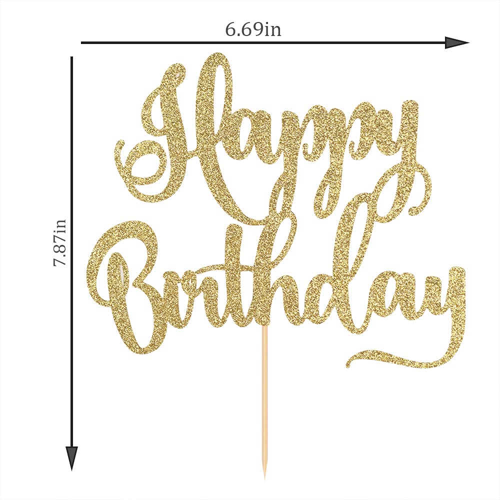 happy birthday Cake Topper, Happy Birthday Cake Bunting Decor,Birthday Party Decoration Supplies，Photo Booth Props (Gold)