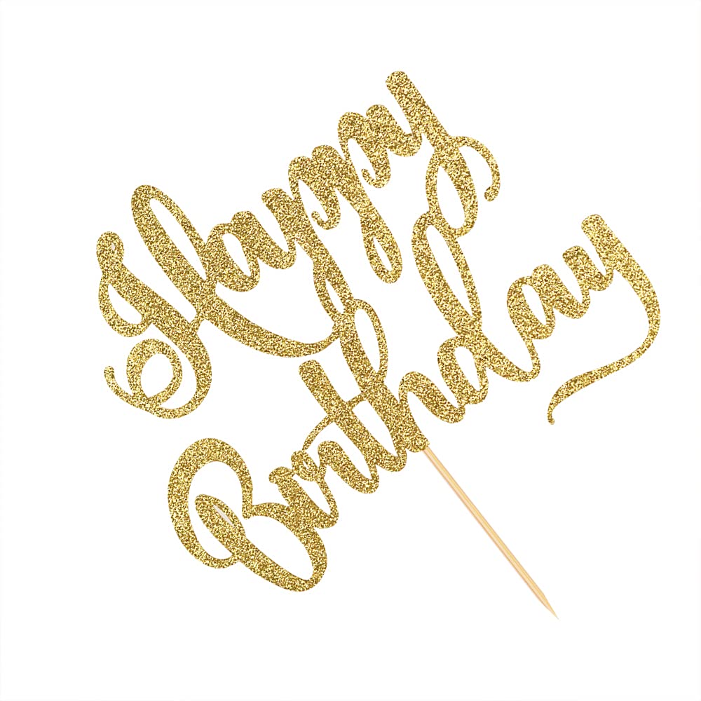 happy birthday Cake Topper, Happy Birthday Cake Bunting Decor,Birthday Party Decoration Supplies，Photo Booth Props (Gold)