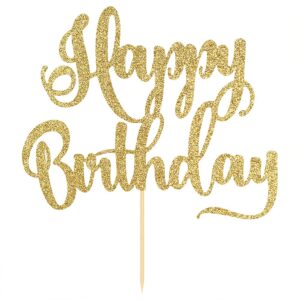 happy birthday Cake Topper, Happy Birthday Cake Bunting Decor,Birthday Party Decoration Supplies，Photo Booth Props (Gold)