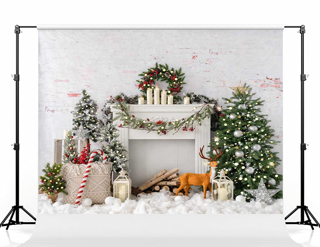 Kate 8×8ft Bokeh Bohemia Christmas Tree Photo Backdrop White Fireplace Brick Wall Xmas Photography Background for Christmas Studio Props