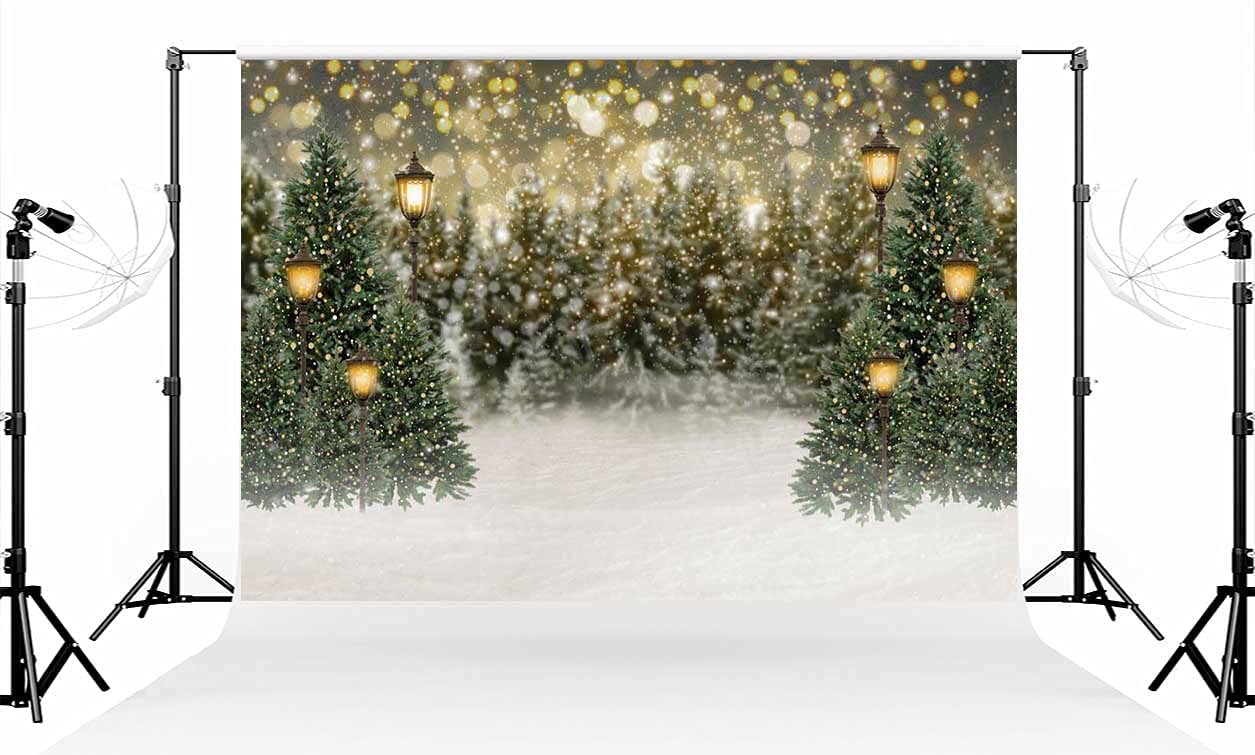 Kate 7×5ft Bokeh Snow Christmas Tree Photo Backdrop Xmas Glitter Street Lamp Snowfield Photography Background for Christmas Winter Photo Studio Props