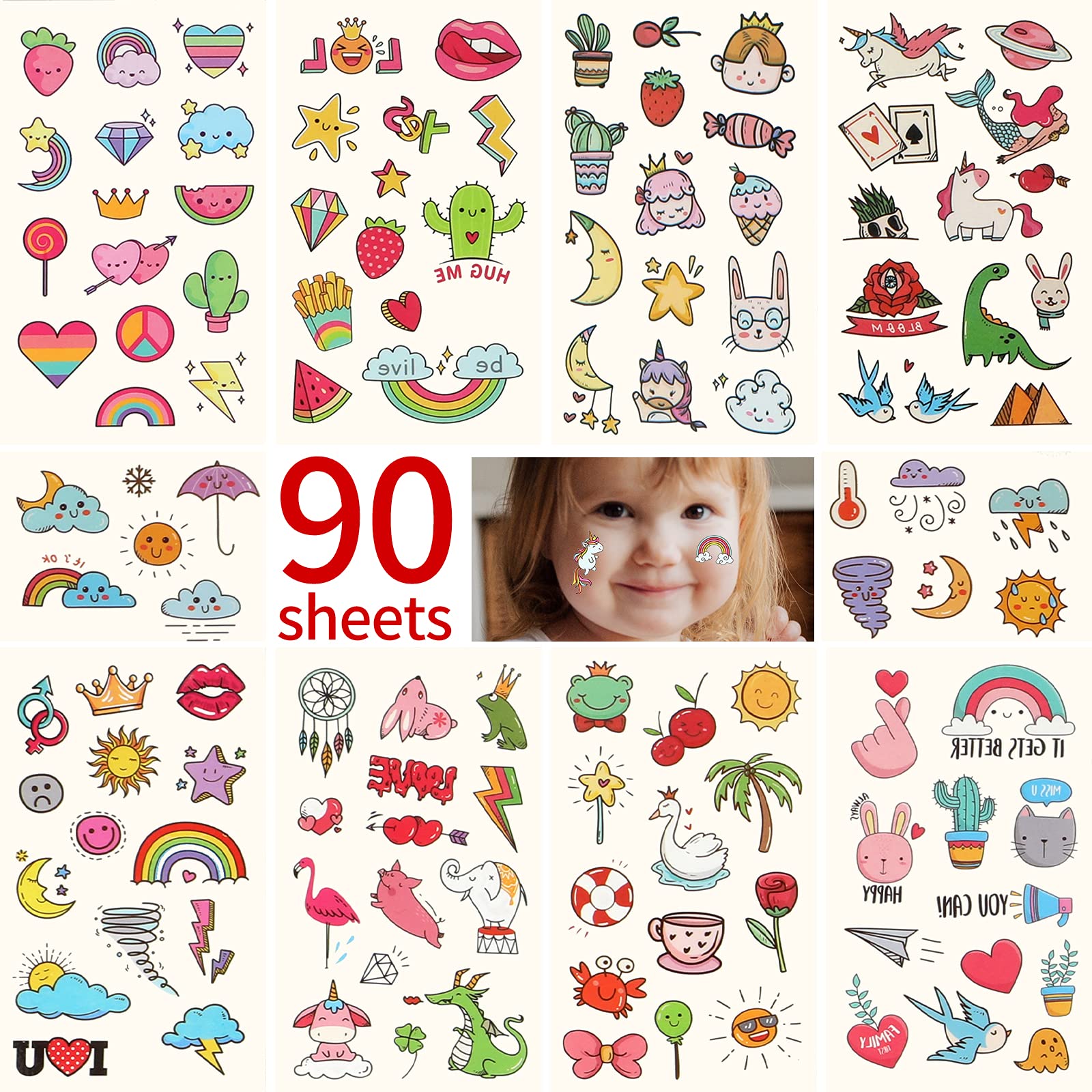 Metker 90 sheets (1000 patterns) kids waterproof Temporary Tattoos toys,suitable for birthday parties,group activities