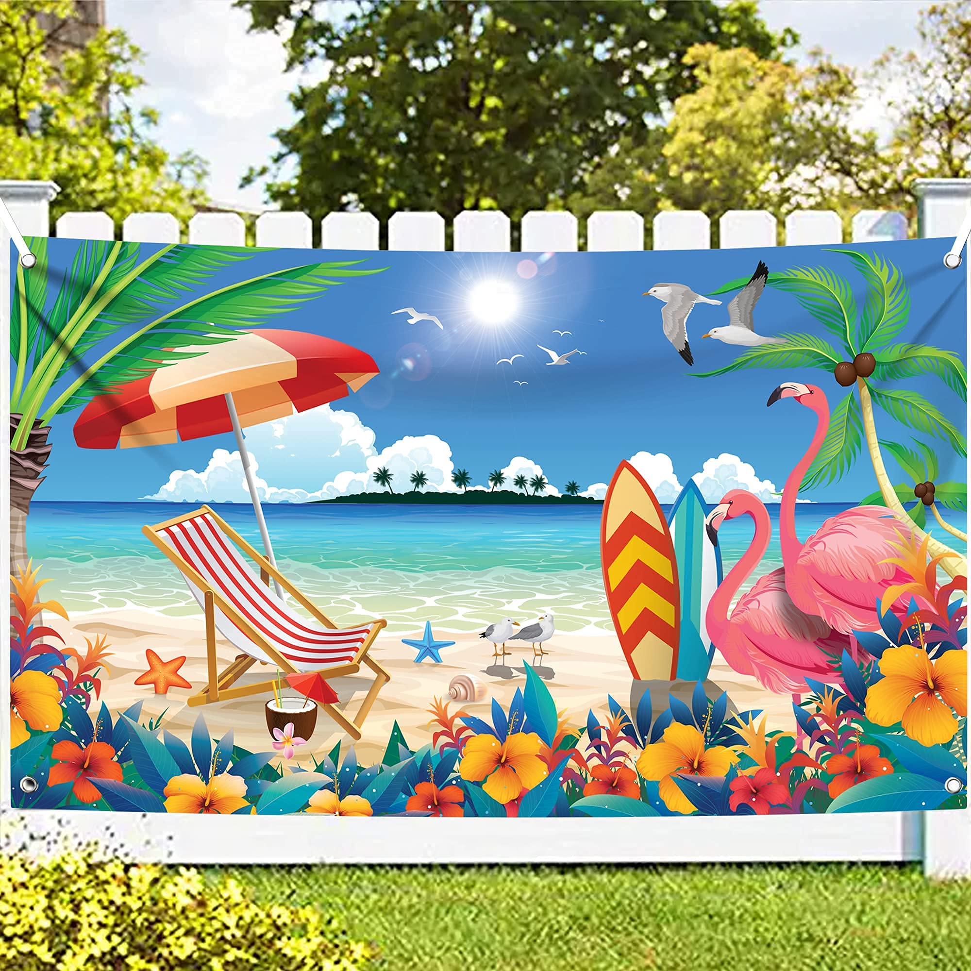 KatchOn, XtraLarge Beach Photo Backdrop - 72x44 Inch | Summer Backdrop for Beach Party Decorations | Beach Backdrop, Hawaiian Beach Theme Party Decorations | Summer Banner for Summer Party Decorations