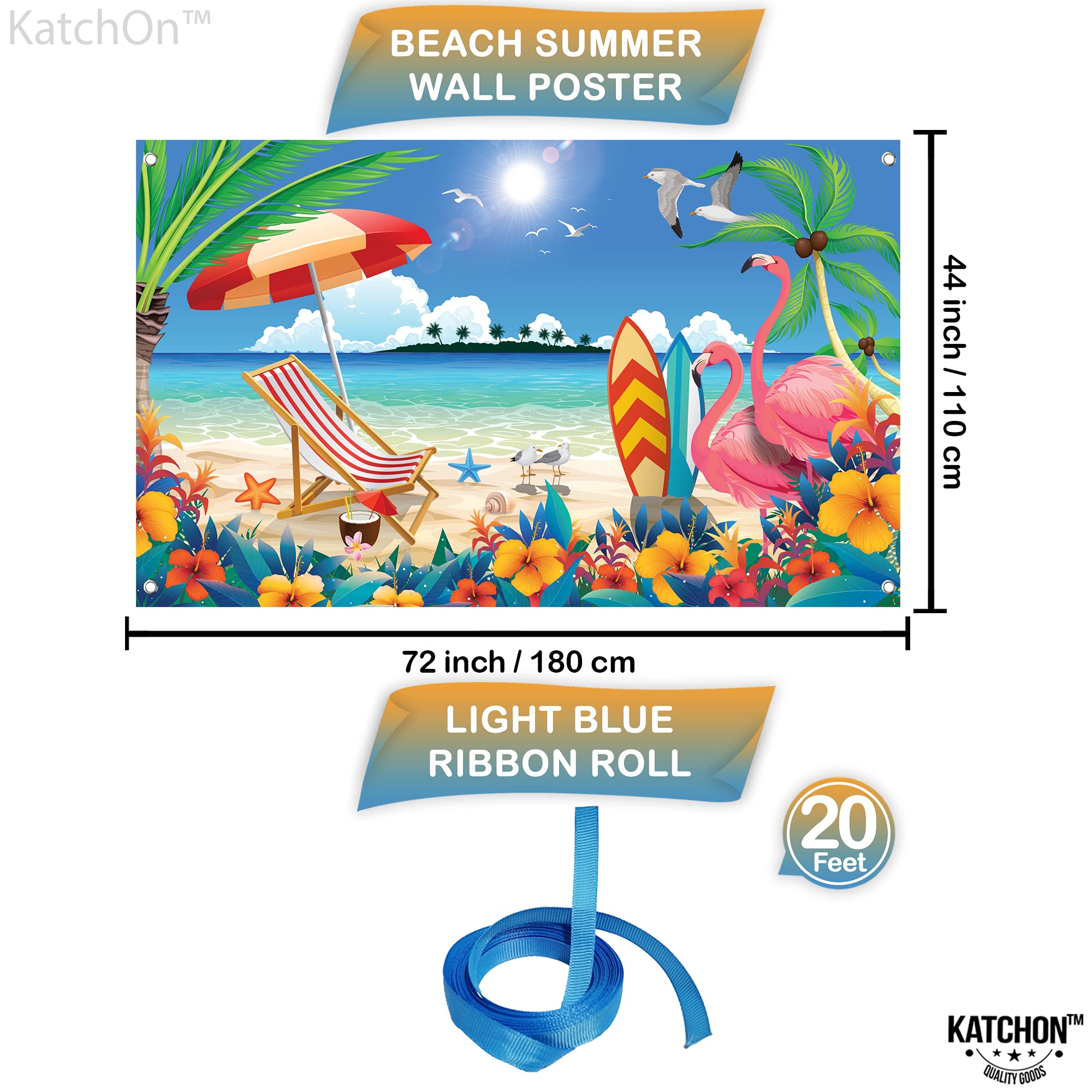 KatchOn, XtraLarge Beach Photo Backdrop - 72x44 Inch | Summer Backdrop for Beach Party Decorations | Beach Backdrop, Hawaiian Beach Theme Party Decorations | Summer Banner for Summer Party Decorations