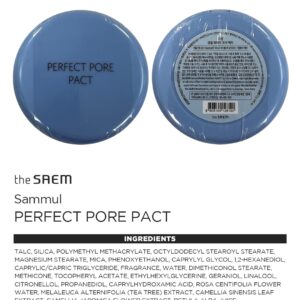 THESAEM Saemmul Perfect Pore Pact - Sebum Control Makeup Pressed Powder Pact, Pore Minimization, Plant-Based Setting Finishing Powder to Absorb Sweat and Prevent Clumps, with Mirror & Puff 12g