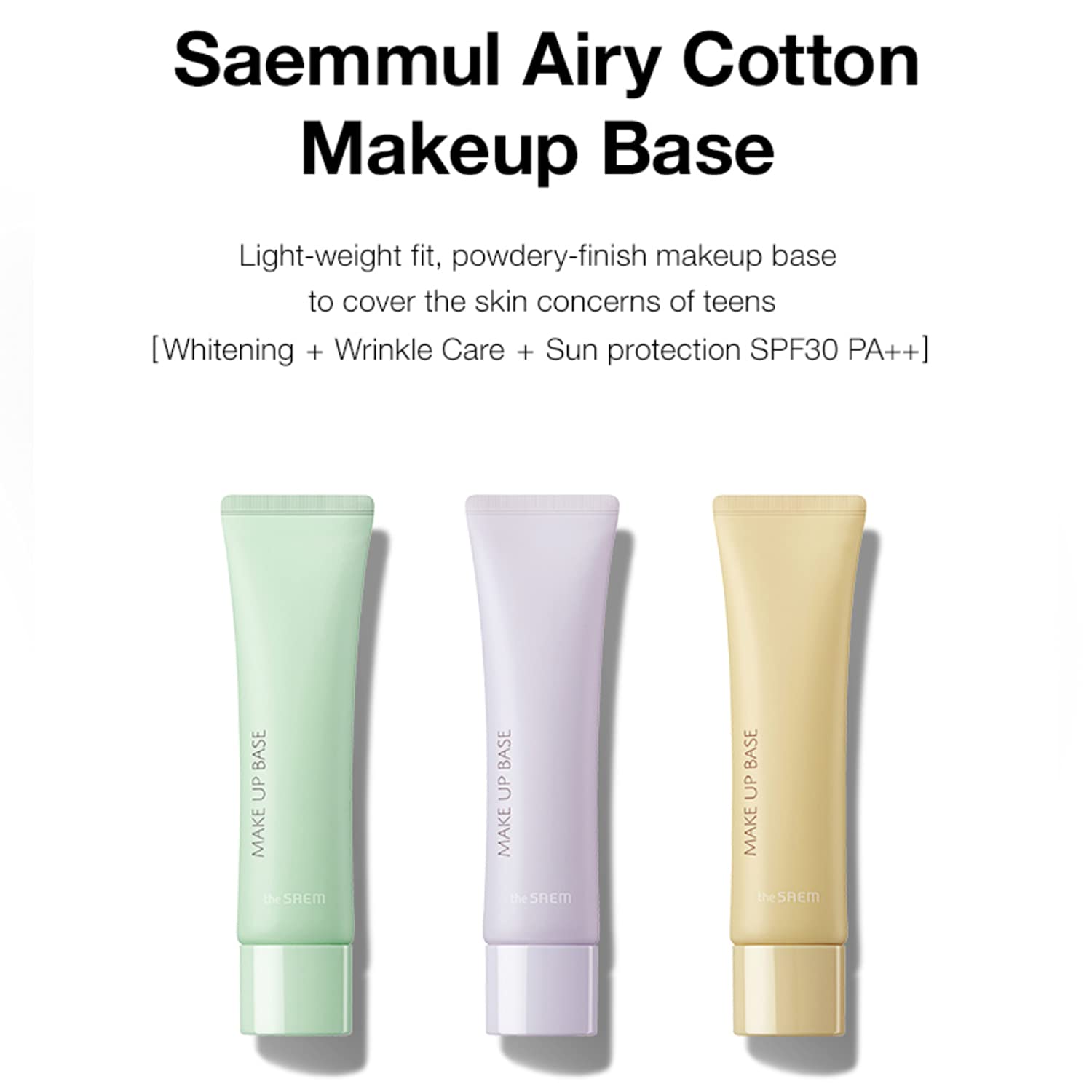 THESAEM Saemmul Airy Cotton Makeup Base 02 Lavender - Tone Correcting Purple Makeup Enhancing Base for Skin Smoothening, Hydrating Skin Radiance Corrector for Dull Skin 30ml