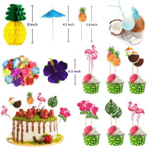 TREWAVE Tropical Luau Party Decoration Pack Hawaiian Beach Party Supplies Birthday Party Decor Including Felt Birthday Banner, Foil Coconut Tree, Balloons, Leaves, Cake Toppers, Pineapple Décors