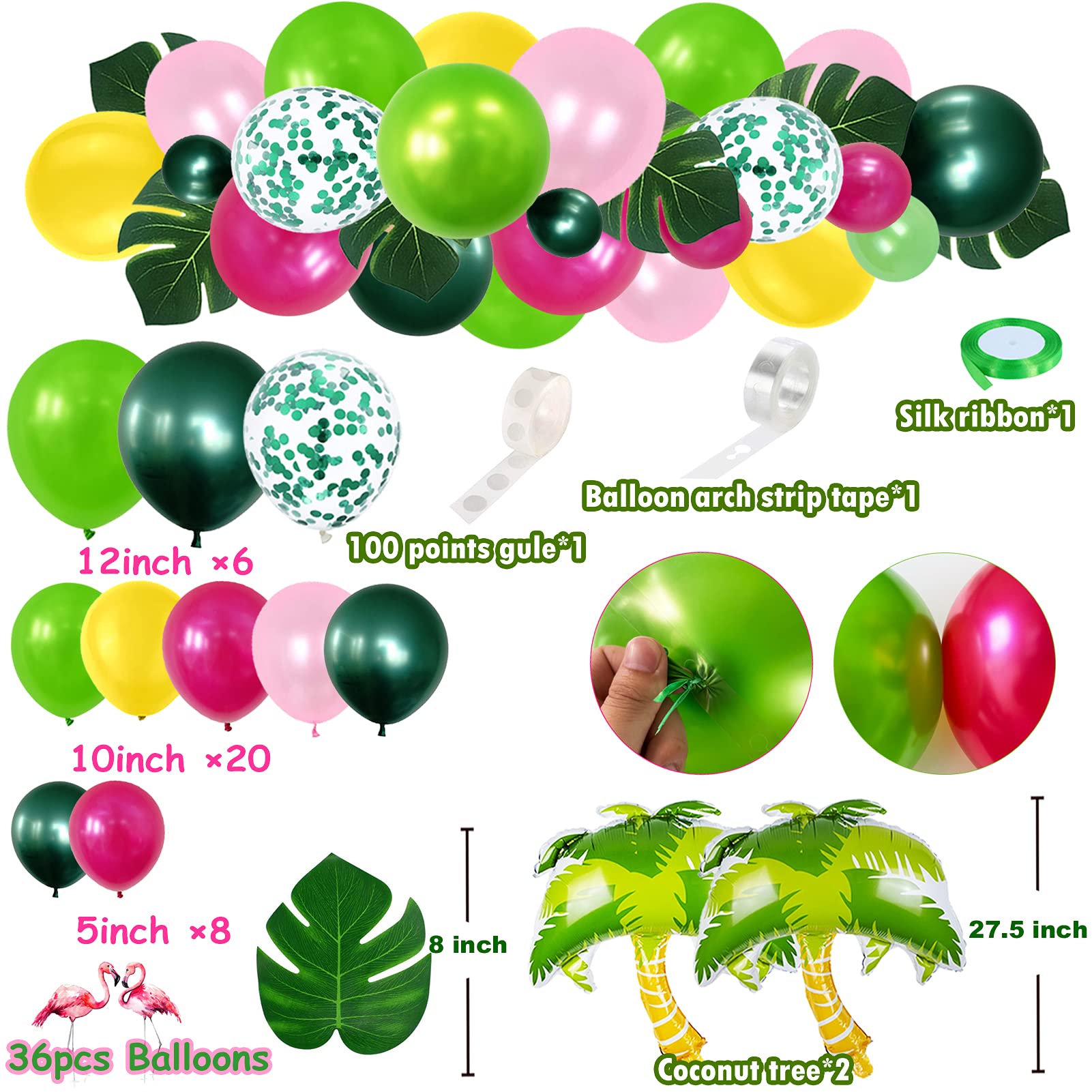 TREWAVE Tropical Luau Party Decoration Pack Hawaiian Beach Party Supplies Birthday Party Decor Including Felt Birthday Banner, Foil Coconut Tree, Balloons, Leaves, Cake Toppers, Pineapple Décors