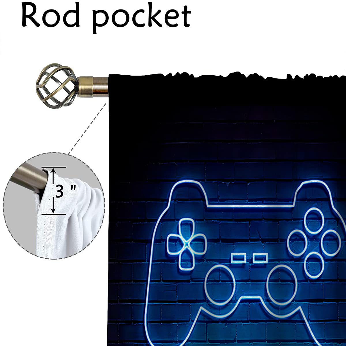 GY Gamepad Gamer Curtains, Black Out Curtains Video Games Controller Neon Sign Design Energy Efficiency Curtains Bedroom Blackout Curtains 42x45 Inch