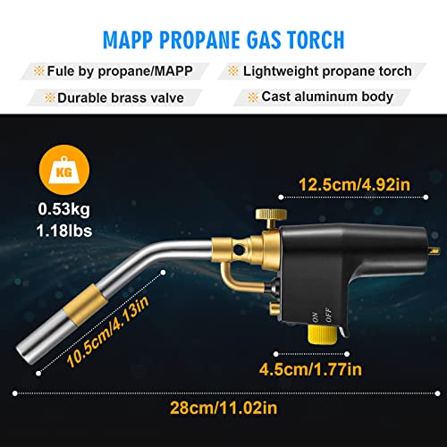 High Intensity Mapp Propane Torch Welding Kit, KOAKOMI Trigger Start Mapp Gas Torch with Self Ignition For Soldering Brazing Cooking,Mapp Gas Propane Head (CSA Certified)