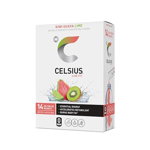 CELSIUS® On-the-Go Powder Sticks Kiwi Guava Lime, Essential Energy 2.6 Oz (14 Sticks per Pack)