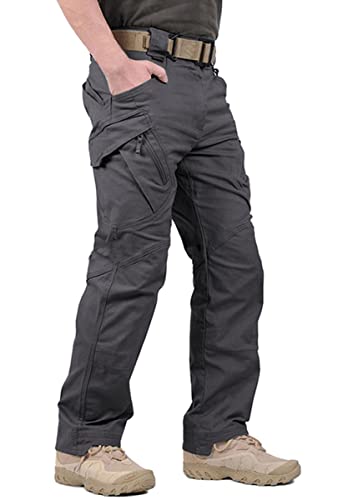 LABEYZON Men's Outdoor Work Military Tactical Pants Lightweight Rip-Stop Casual Hiking Cargo Pants Men (Dark Gray, 38W x 30L)