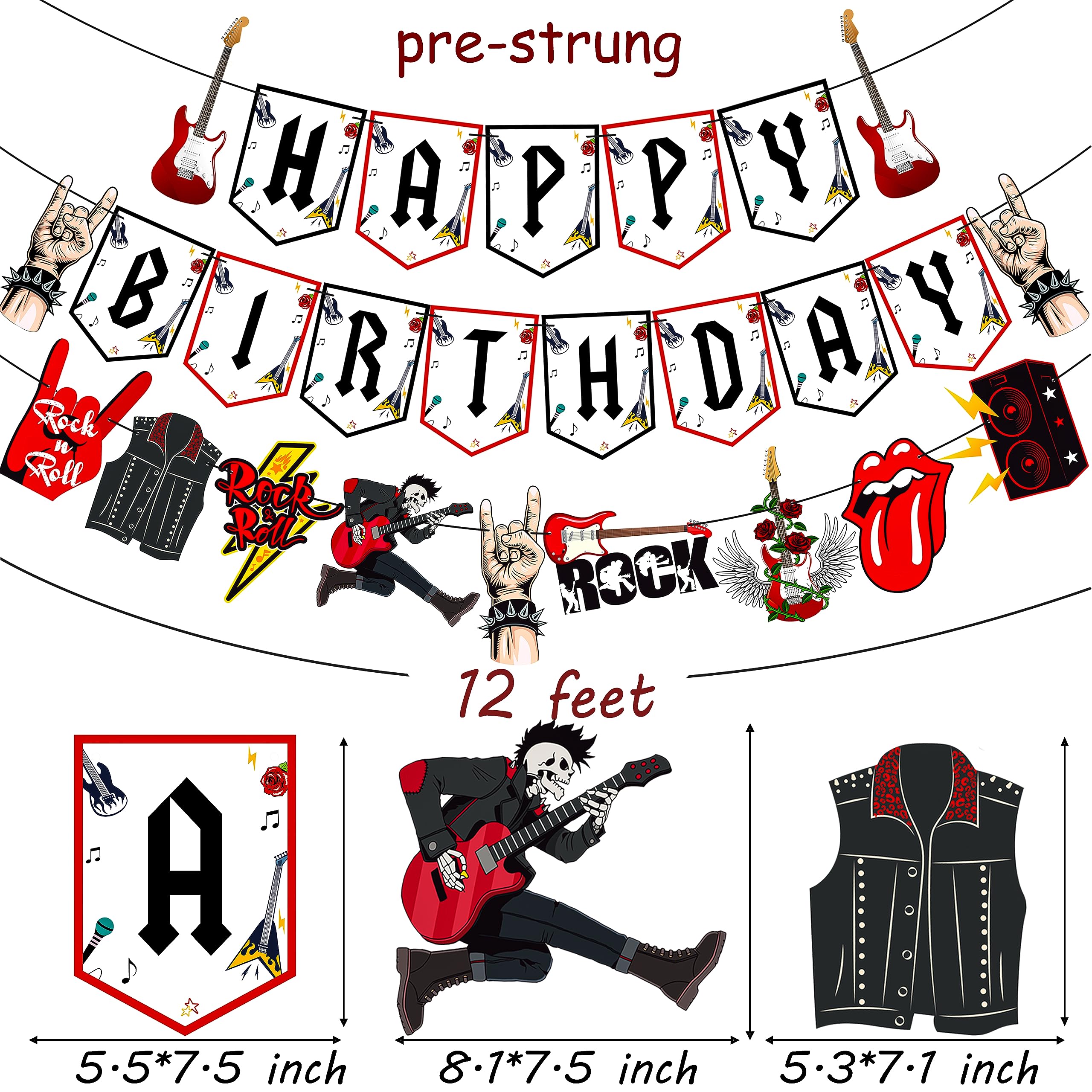 Rock and Roll Birthday Banner 3Pcs One Rocks Party Banners Rock Music Birthday Party Decoration Rock Party Hanging Cutout Banners for Rock and Roll Baby Shower Supplies