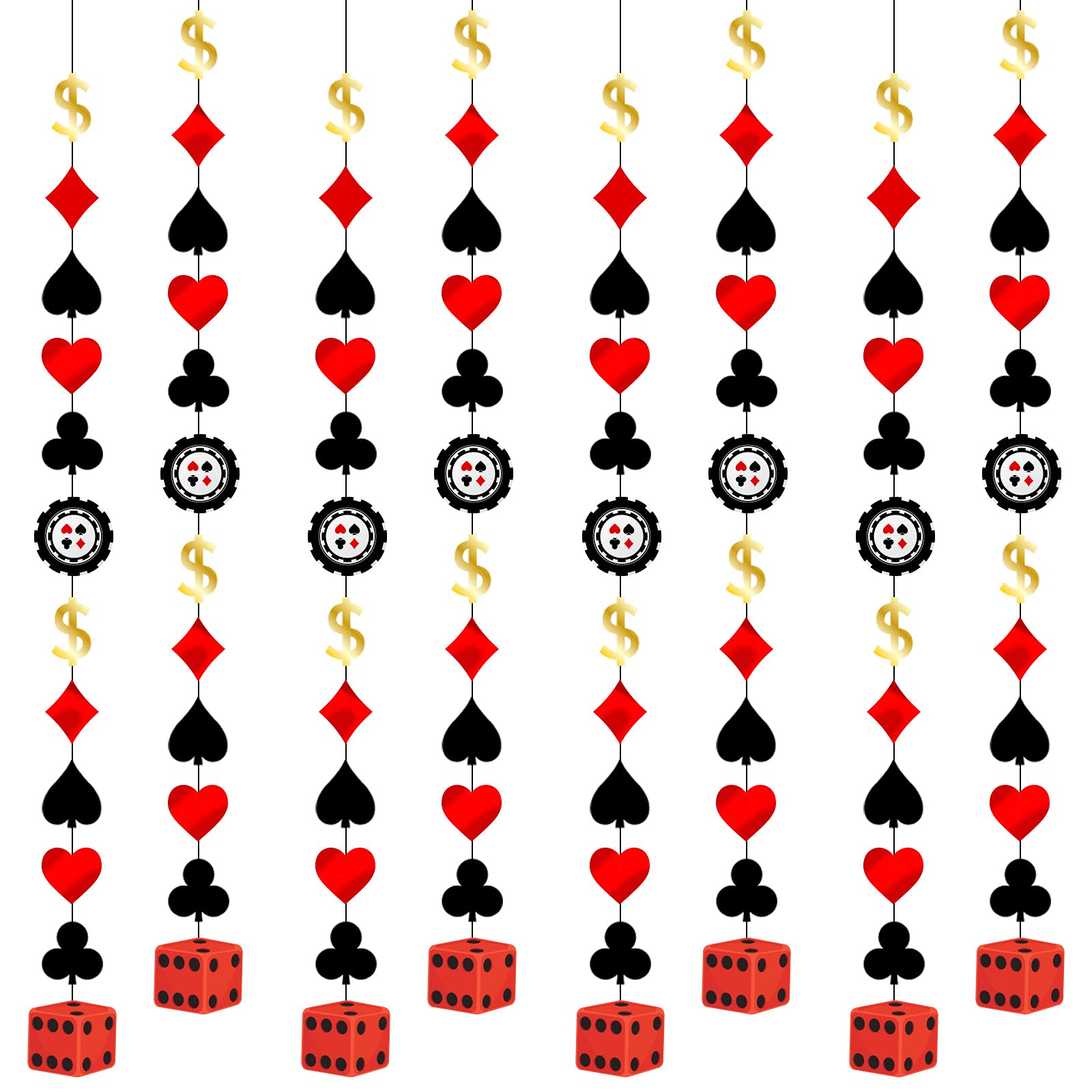 Chinco 12 Pcs 78.7 Feet Casino Party Decorations Casino Foil Hanging Las Vegas Party Decoration Red Black Poker Party Ceiling for Las Vegas Night Baby Shower Birthday Party Supplies Decor