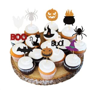 36 pcs Halloween Ghost Boo Glitter Cupcake Toppers Ghost Boo 36 Pack Cupcake Topper muffin for Halloween, Birthday, Decoration Party Supply